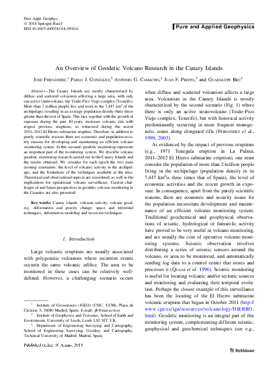 (PDF) An Overview of Geodetic Volcano Research in the Canary Islands ...