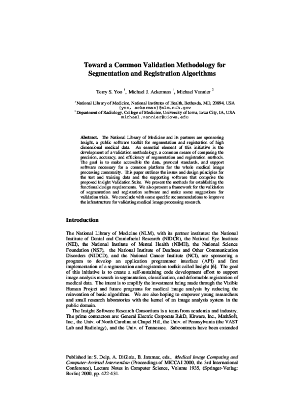 Pdf Toward A Common Validation Methodology For Segmentation And