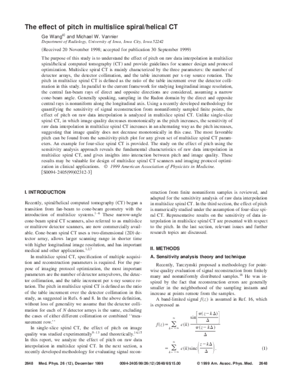 (PDF) The effect of pitch in multislice spiral/helical CT