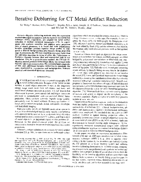 (PDF) Iterative deblurring for CT metal artifact reduction