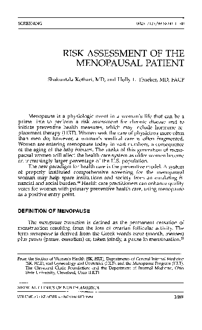 (PDF) Risk Assessment of the Menopausal Patient