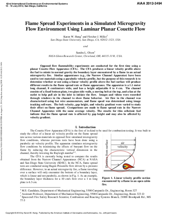(PDF) Flame spread along free edges of thermally thin samples in microgravity | William Mell ...