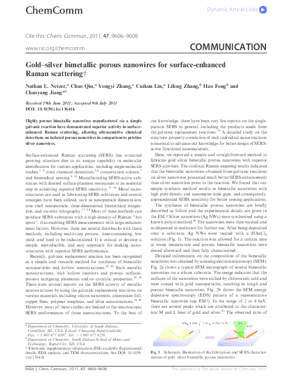 (PDF) Gold-silver bimetallic porous nanowires for surface-enhanced ...