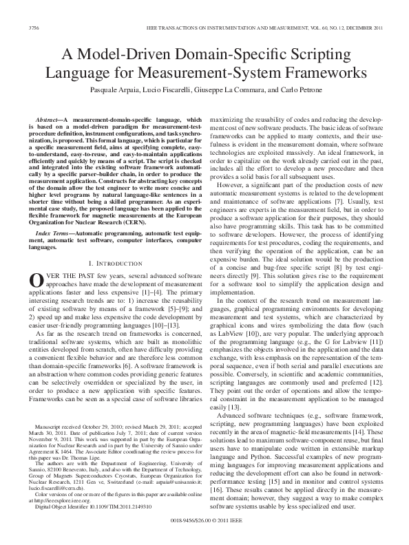 (PDF) A Model-Driven Domain-Specific Scripting Language for Measurement-System Frameworks