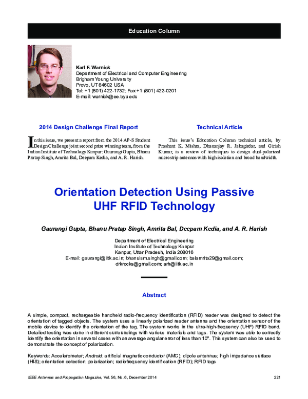 (PDF) Orientation Detection Using Passive UHF RFID Technology