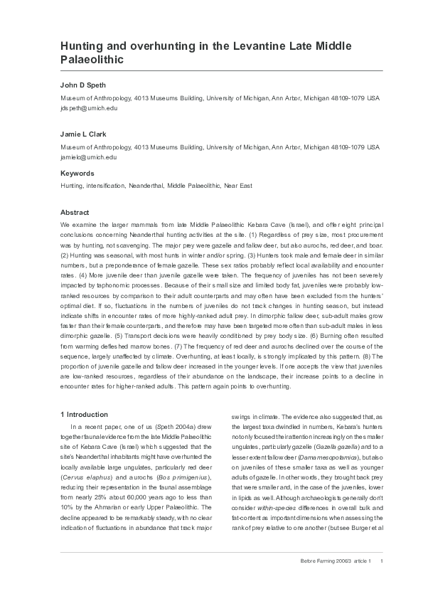 (PDF) Hunting and overhunting in the Levantine Late Middle Palaeolithic ...
