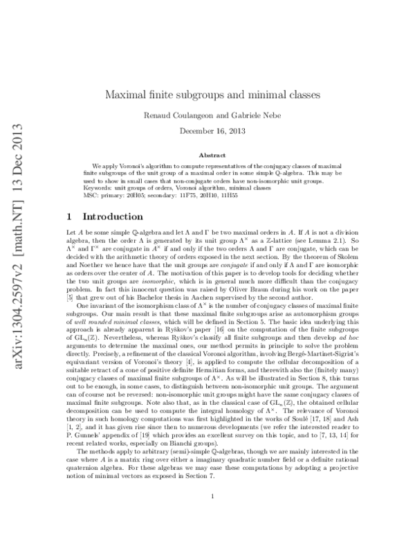 Pdf Maximal Finite Subgroups And Minimal Classes