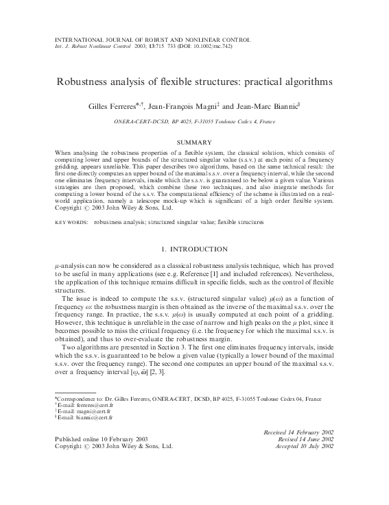 Pdf Robustness Analysis Of Flexible Structures Practical Algorithms