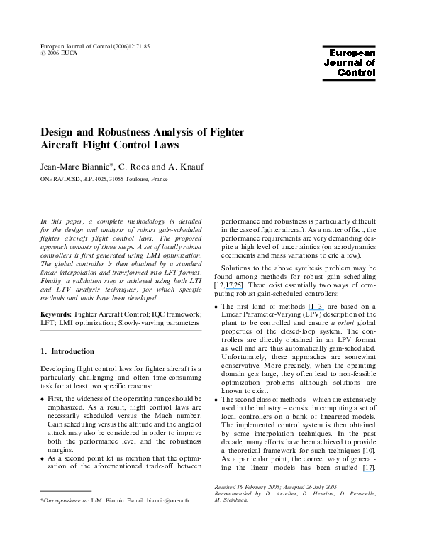 (PDF) Design and Robustness Analysis of Fighter Aircraft Flight Control ...