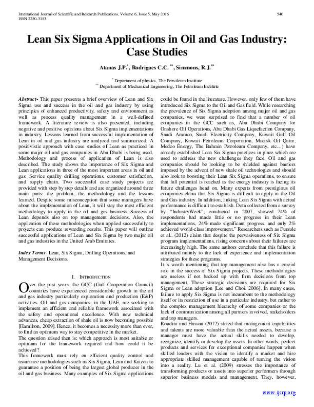 (PDF) Lean Six Sigma Applications in Oil and Gas Industry: Case Studies