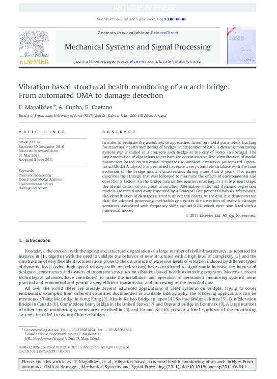 (PDF) Vibration based structural health monitoring of an arch bridge: From automated OMA to ...