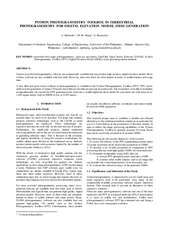(PDF) PYTHON PHOTOGRAMMETRY TOOLBOX IN TERRESTRIAL PHOTOGRAMMETRY FOR DIGITAL ELEVATION MODEL ...