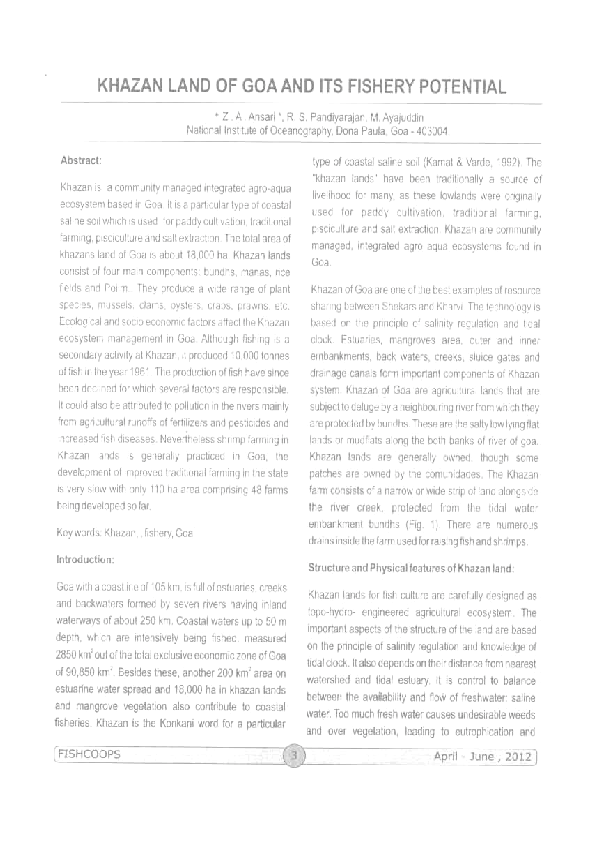 (PDF) Khazan land of Goa and its fishery potential