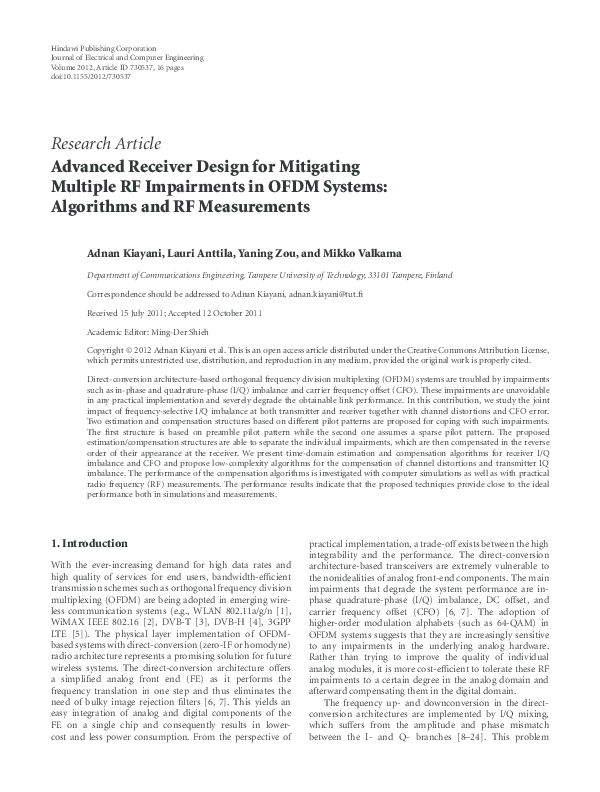 (PDF) Advanced Receiver Design for Mitigating Multiple RF Impairments in OFDM Systems ...