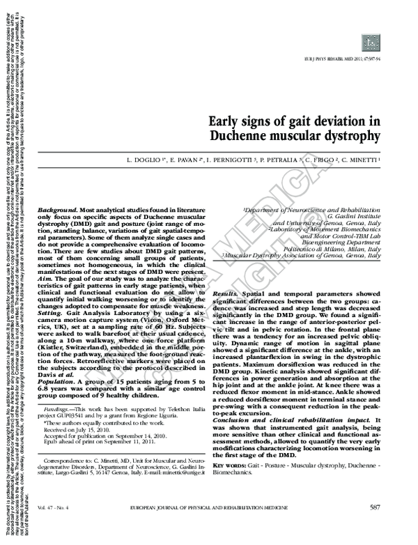 (PDF) Early signs of gait deviation in Duchenne muscular dystrophy | C ...