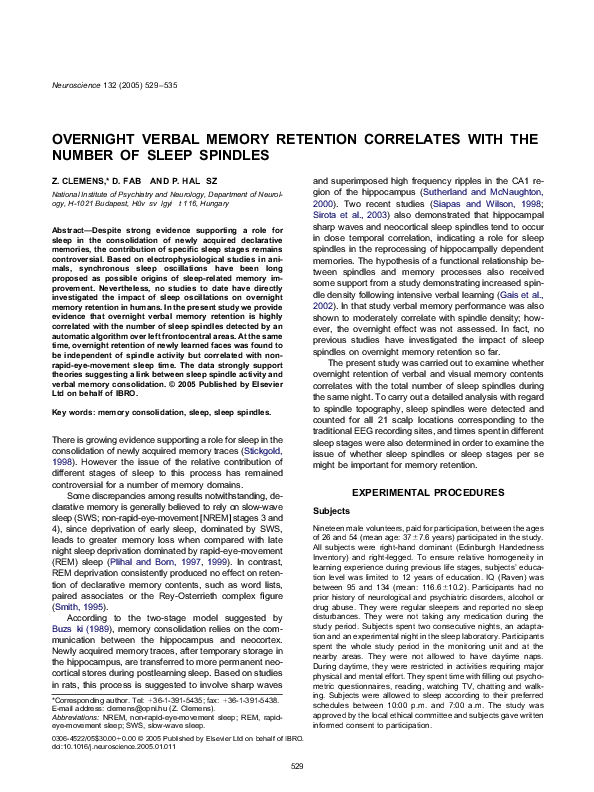 (PDF) Overnight verbal memory retention correlates with the number of ...