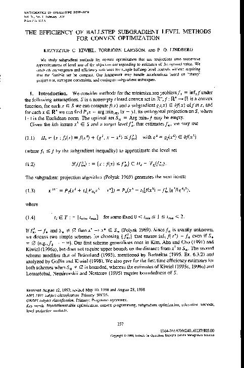 (PDF) Efficient Ballstep Subgradient Methods for Convex Optimization