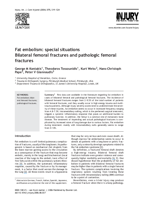 (PDF) Fat embolism: special situations Bilateral femoral fractures and ...