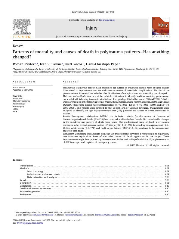 (PDF) Patterns of mortality and causes of death in polytrauma patients ...