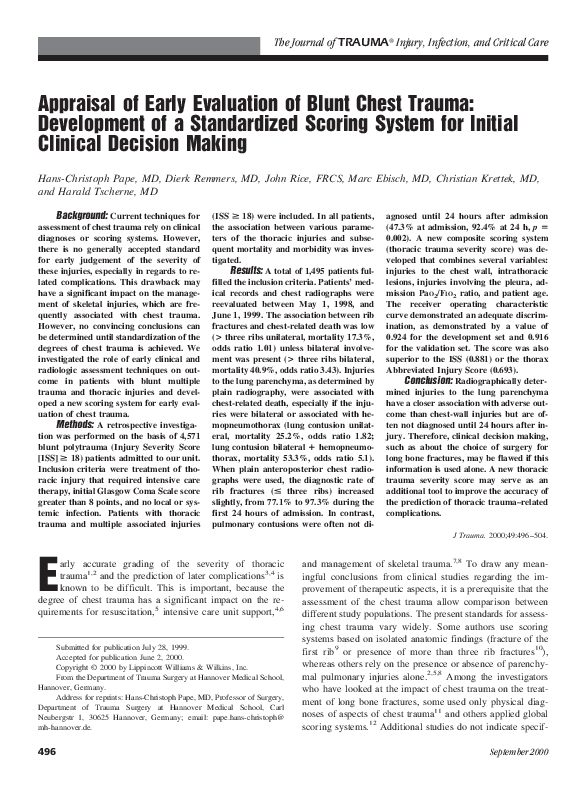 (PDF) Appraisal of Early Evaluation of Blunt Chest Trauma: Development ...
