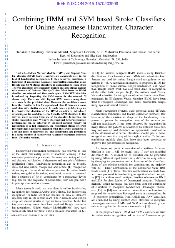 Pdf Combining Hmm And Svm Based Stroke Classifiers For Online