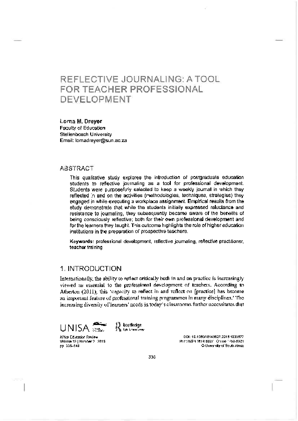 (PDF) REFLECTIVE JOURNALING: A TOOL FOR TEACHER PROFESSIONAL DEVELOPMENT
