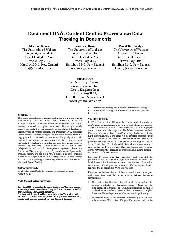 (PDF) Document DNA: content centric provenance data tracking in documents