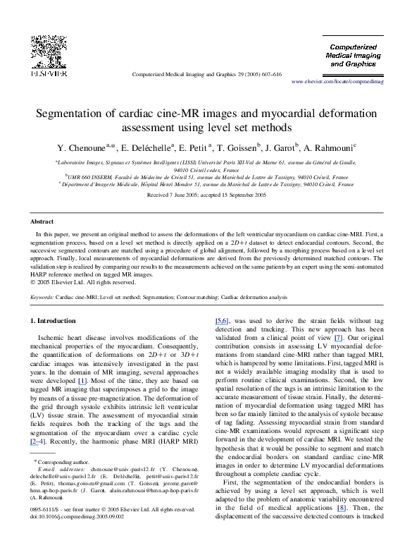 (PDF) Segmentation of cardiac cine-MR images and myocardial deformation assessment using level ...