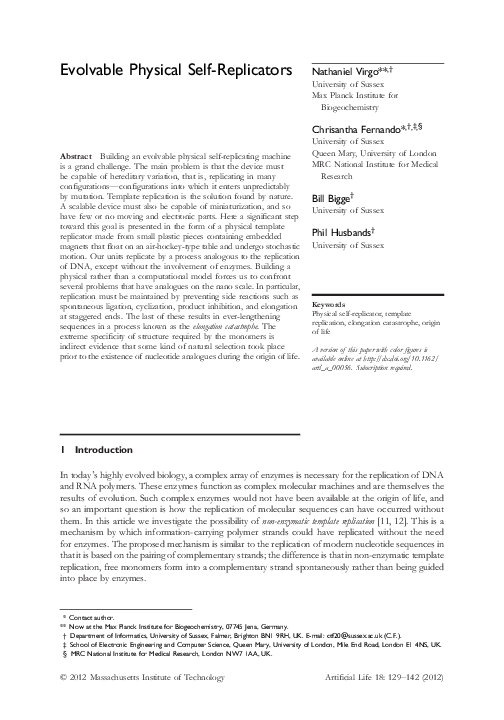 (PDF) Evolvable Physical Self-Replicators