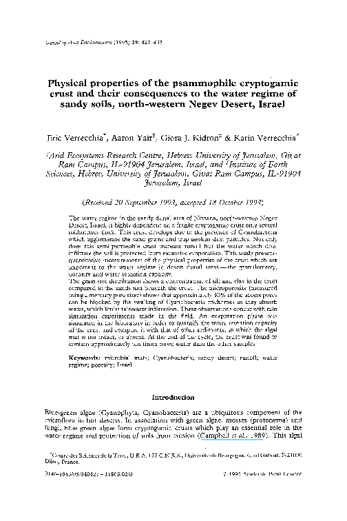 (PDF) Cryptogamic Crust Effects on Desert Water Regime