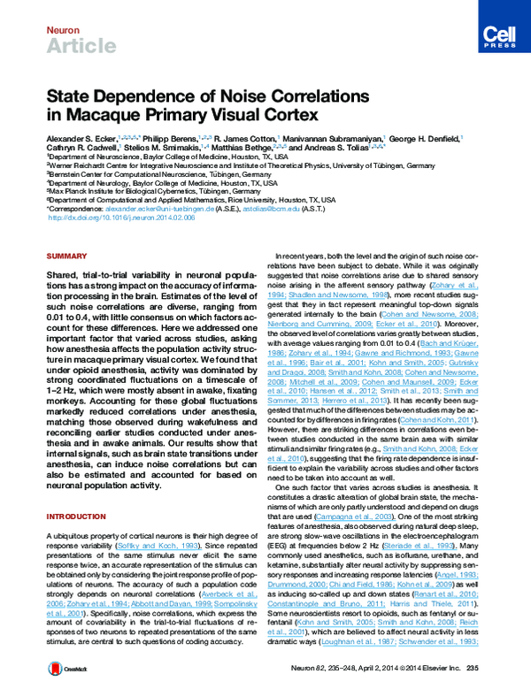 (PDF) State dependence of noise correlations in macaque primary visual cortex