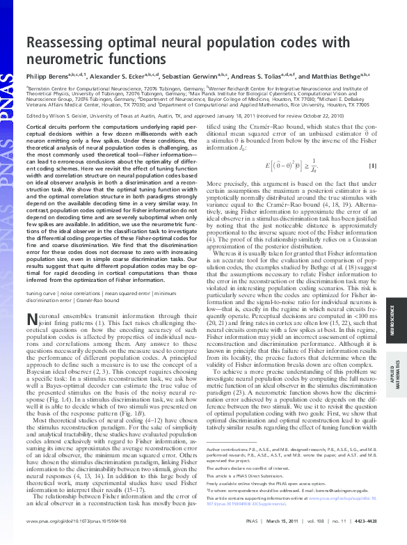 (PDF) Reassessing optimal neural population codes with neurometric functions