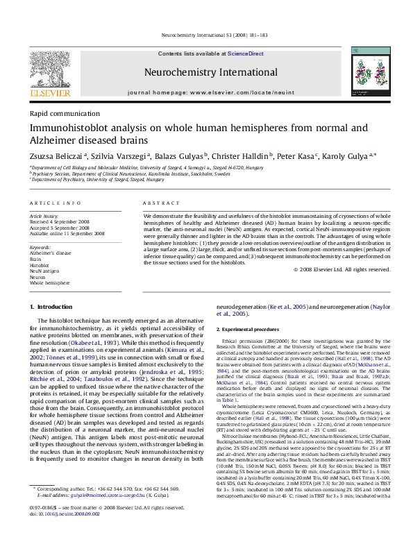 (PDF) Immunohistoblot analysis on whole human hemispheres from normal ...