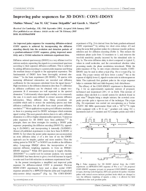 (PDF) Improving pulse sequences for 3D DOSY: COSY-IDOSY