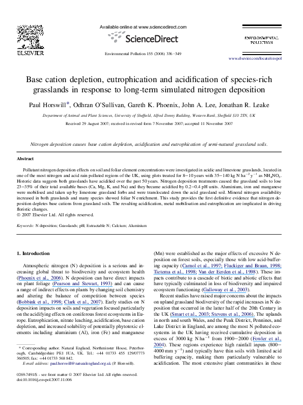 (PDF) Base cation depletion, eutrophication and acidification of ...