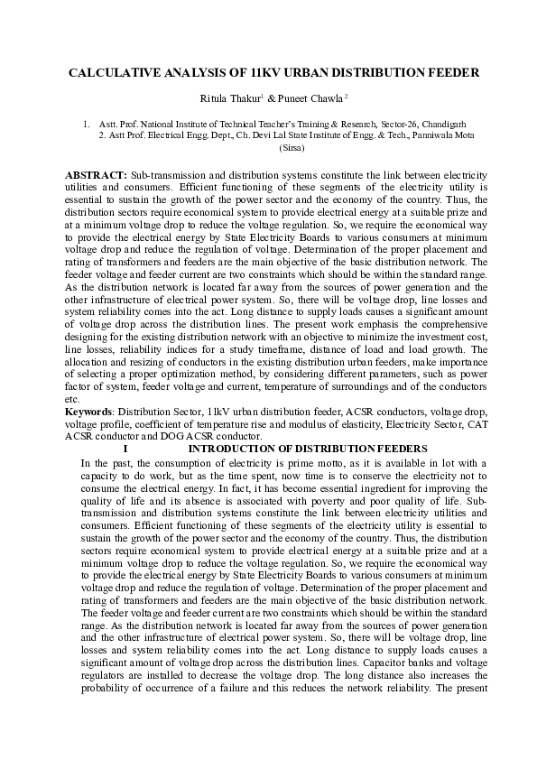 Doc Calculative Analysis Of 11kv Distribution Feeder