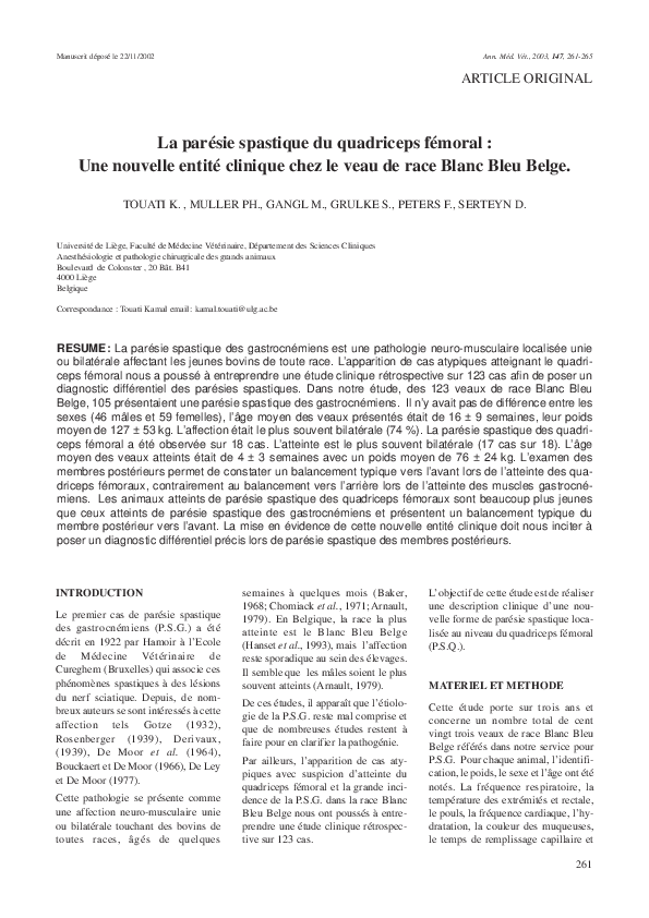 (PDF) Paresie spastique quadriceps femoral