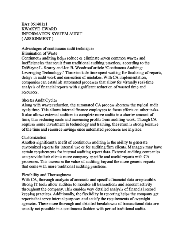 (DOC) Advantages of continuous audit techniques