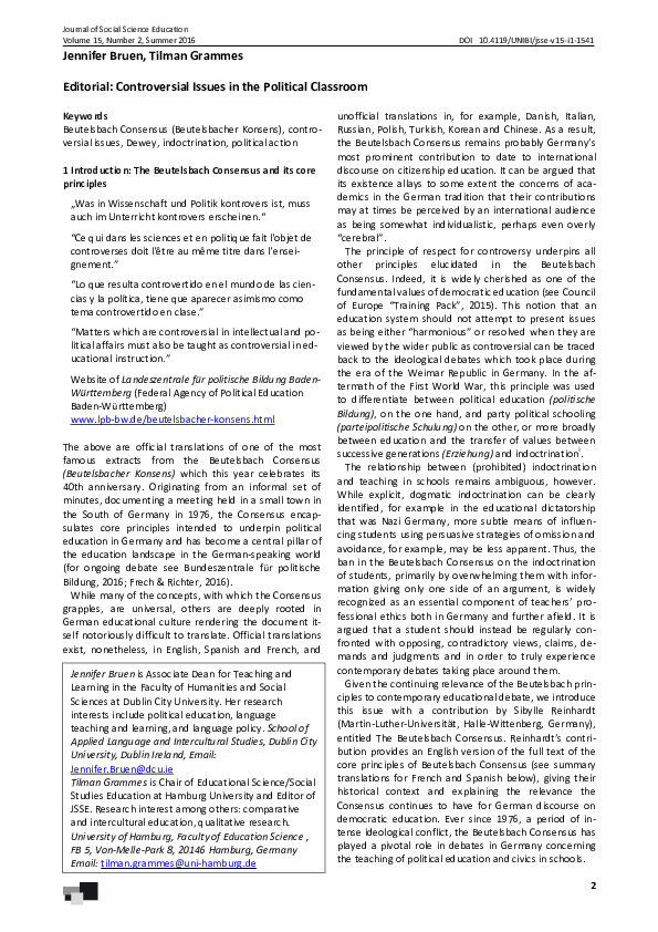 (PDF) Editorial: Controversial Issues in the Political Classroom