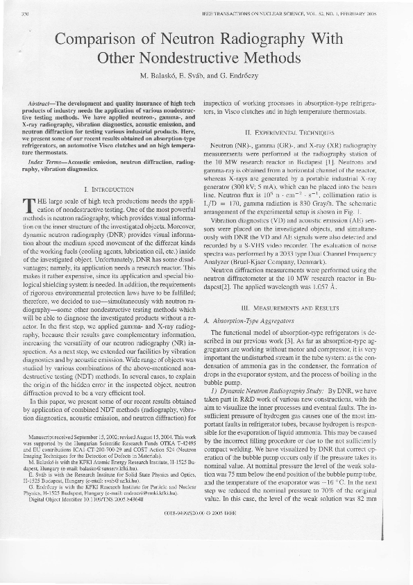 (PDF) Comparison of neutron radiography with other nondestructive methods