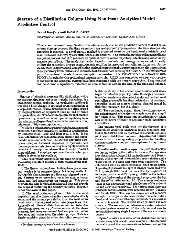 Pdf Startup Of A Distillation Column Using Nonlinear Analytical Model Predictive Control
