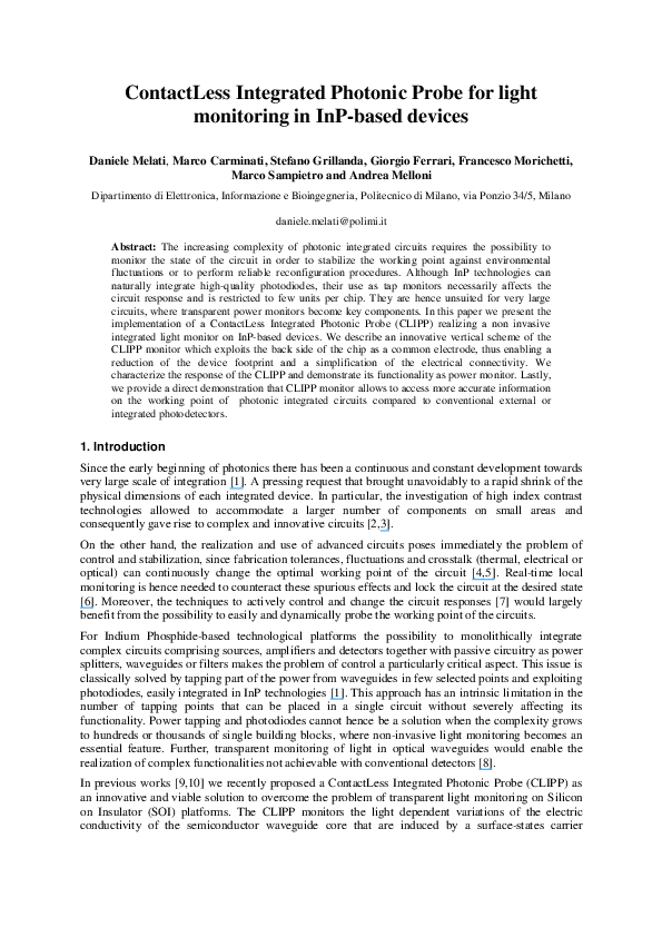 (PDF) ContactLess Integrated Photonic Probe for light monitoring in ...