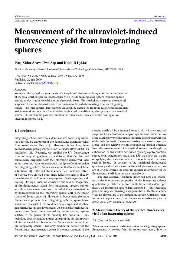 (PDF) Measurement of the ultraviolet-induced fluorescence yield from ...