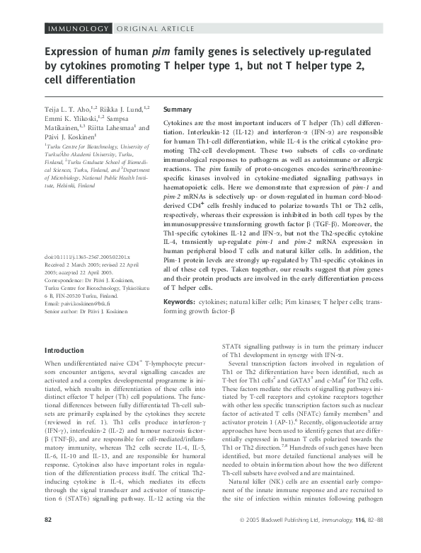 (PDF) Expression of human pim family genes is selectively up-regulated ...