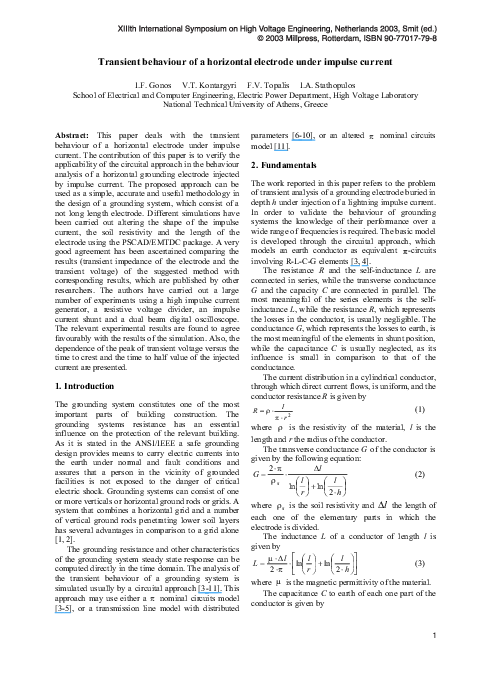 Pdf Transient Behaviour Of A Horizontal Electrode Under Impulse Current