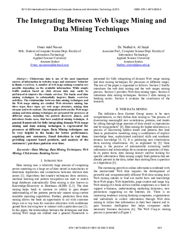 (PDF) The Integrating Between Web Usage Mining and Data Mining Techniques | Debashis singh ...