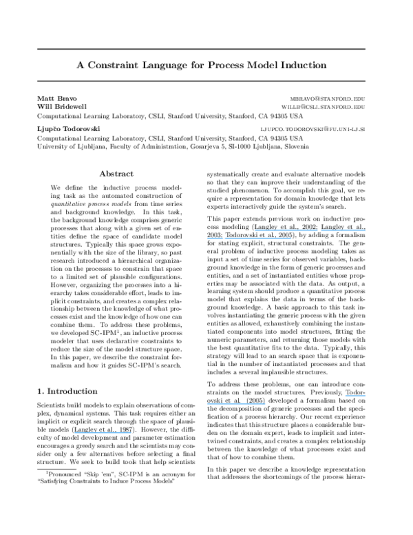 (PDF) A Constraint Language for Process Model Induction