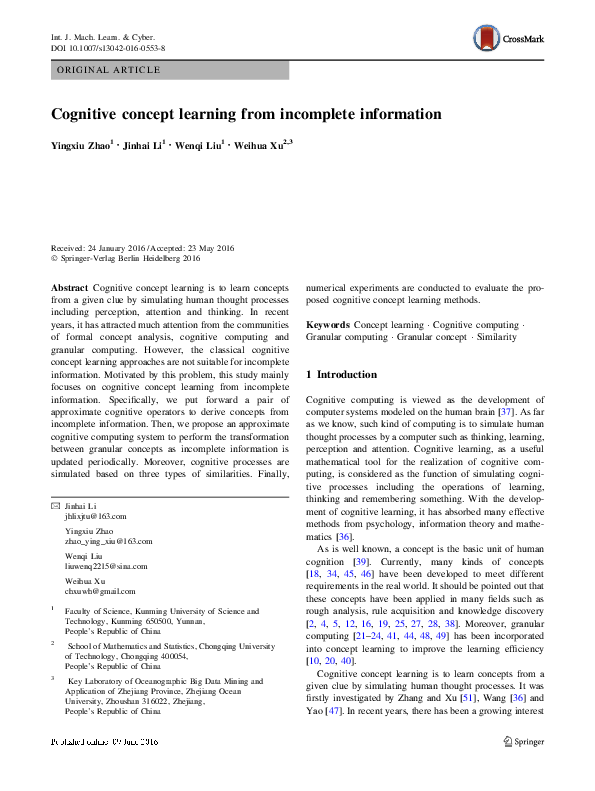 (PDF) Cognitive concept learning from incomplete information