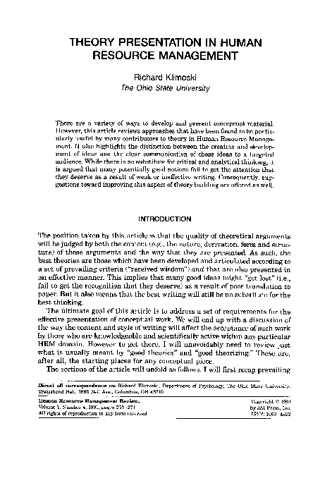 (PDF) Theory presentation in human resource management
