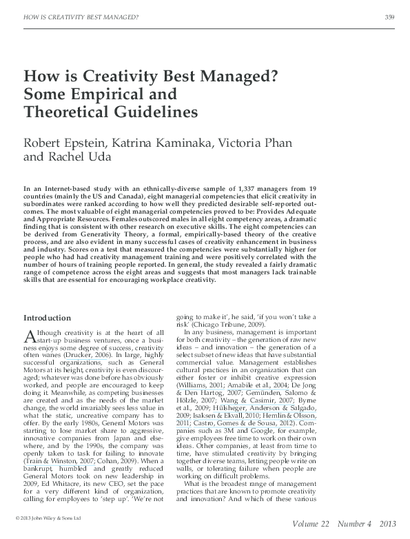 (PDF) How is Creativity Best Managed? Some Empirical and Theoretical ...